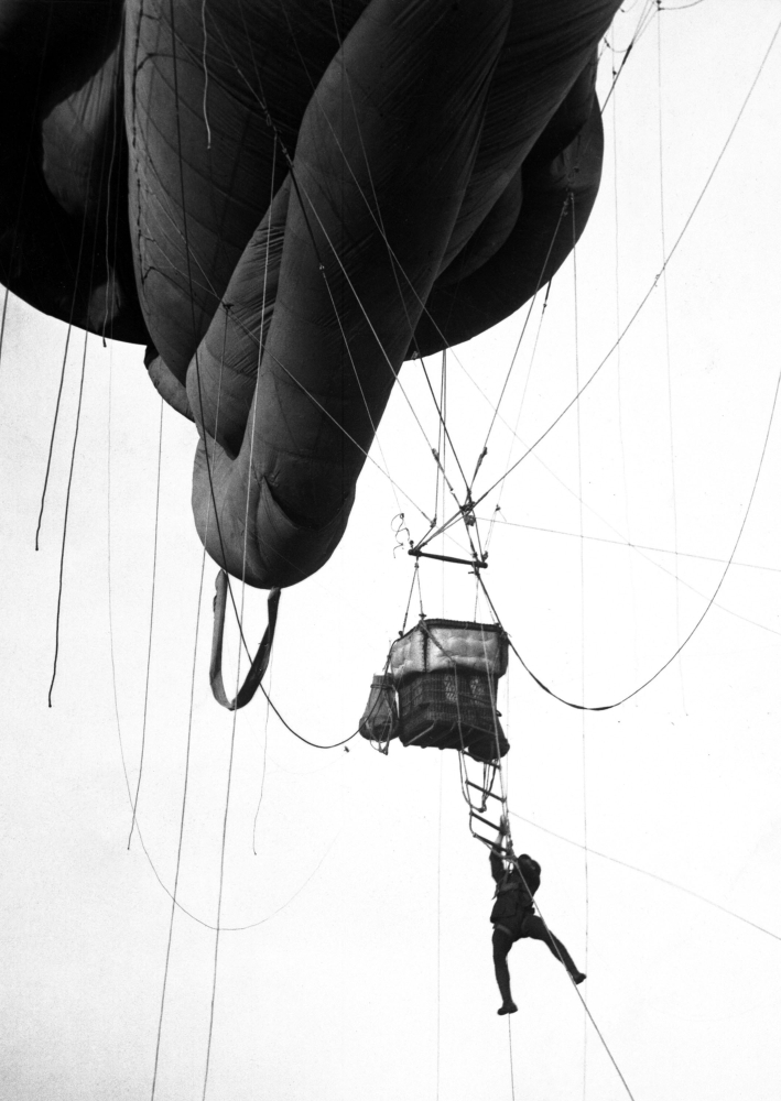 World War I Aerial Naval Observer Coming Down From A 'Blimp' Type ...