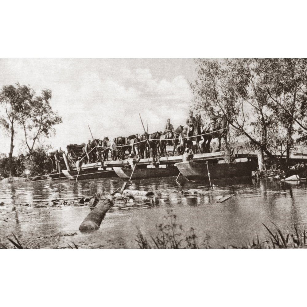World War I Pontoon Bridge. Naustrian Artillery Crossing A Pontoon ...