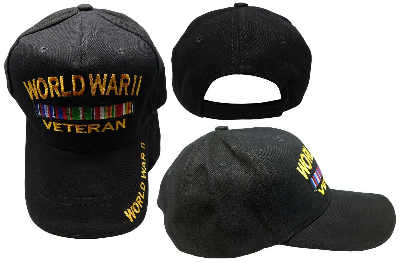 World War II WWII Veteran Ribbon Black 100% Cotton Embroidered Baseball ...