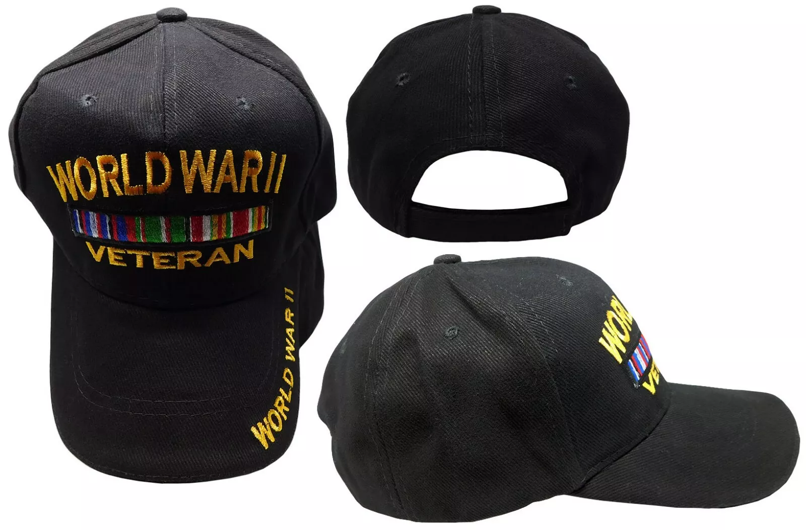 World War II WWII Veteran Ribbon Black Embroidered Baseball Hat Cap ...