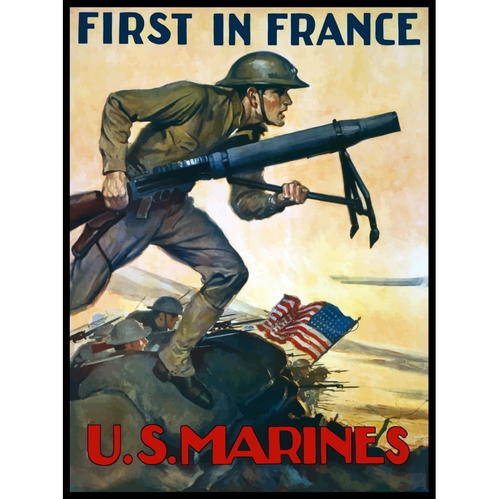 World War One poster of Marines charging into battle behind the ...