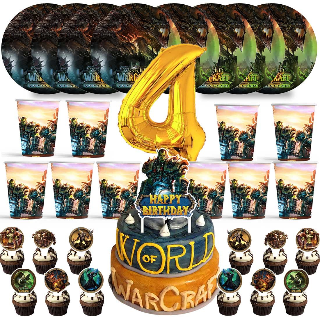 World of Warcraft Birthday 4th Cups Party Supplies Plates Fans ...