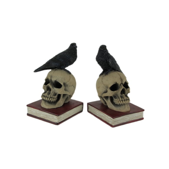 World of Wonders Evil Omen Raven On Skull Perch Decorative Bookend Set ...