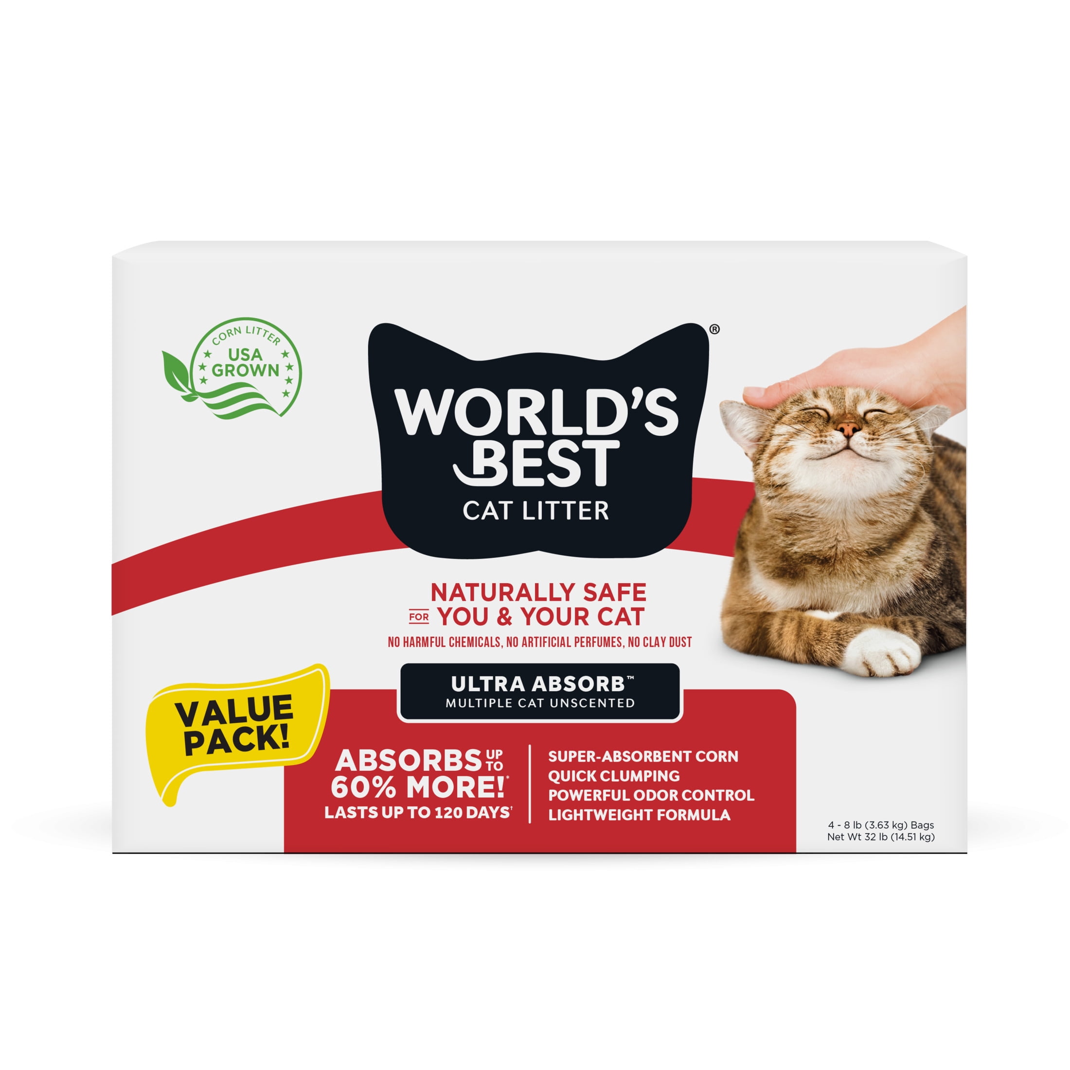 World’s Best Cat Litter® Ultra Absorb™ Unscented, Made from Corn, Quick ...