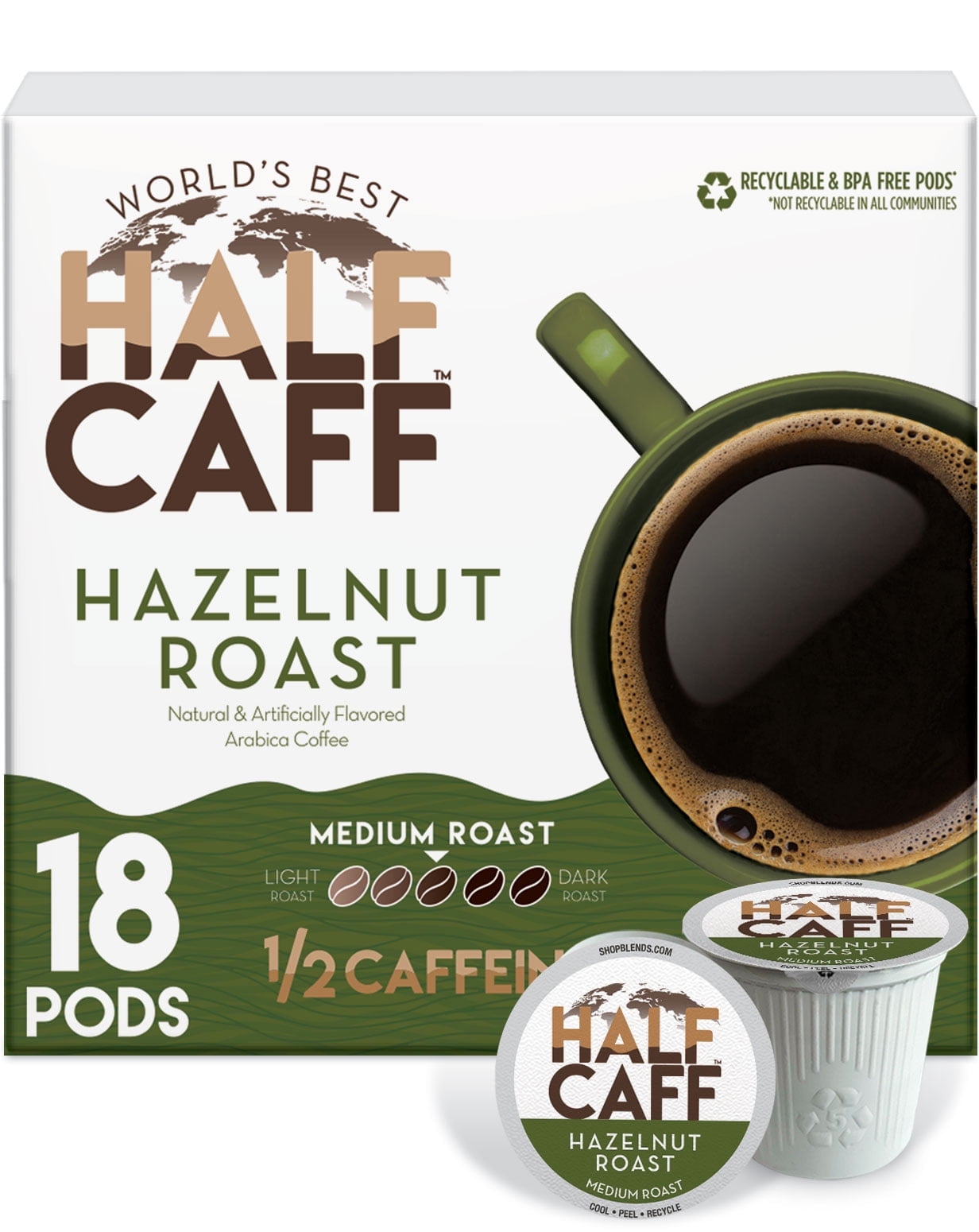 World's Best Half Caff Hazelnut Coffee 18ct, KCup Compatible - Walmart.com