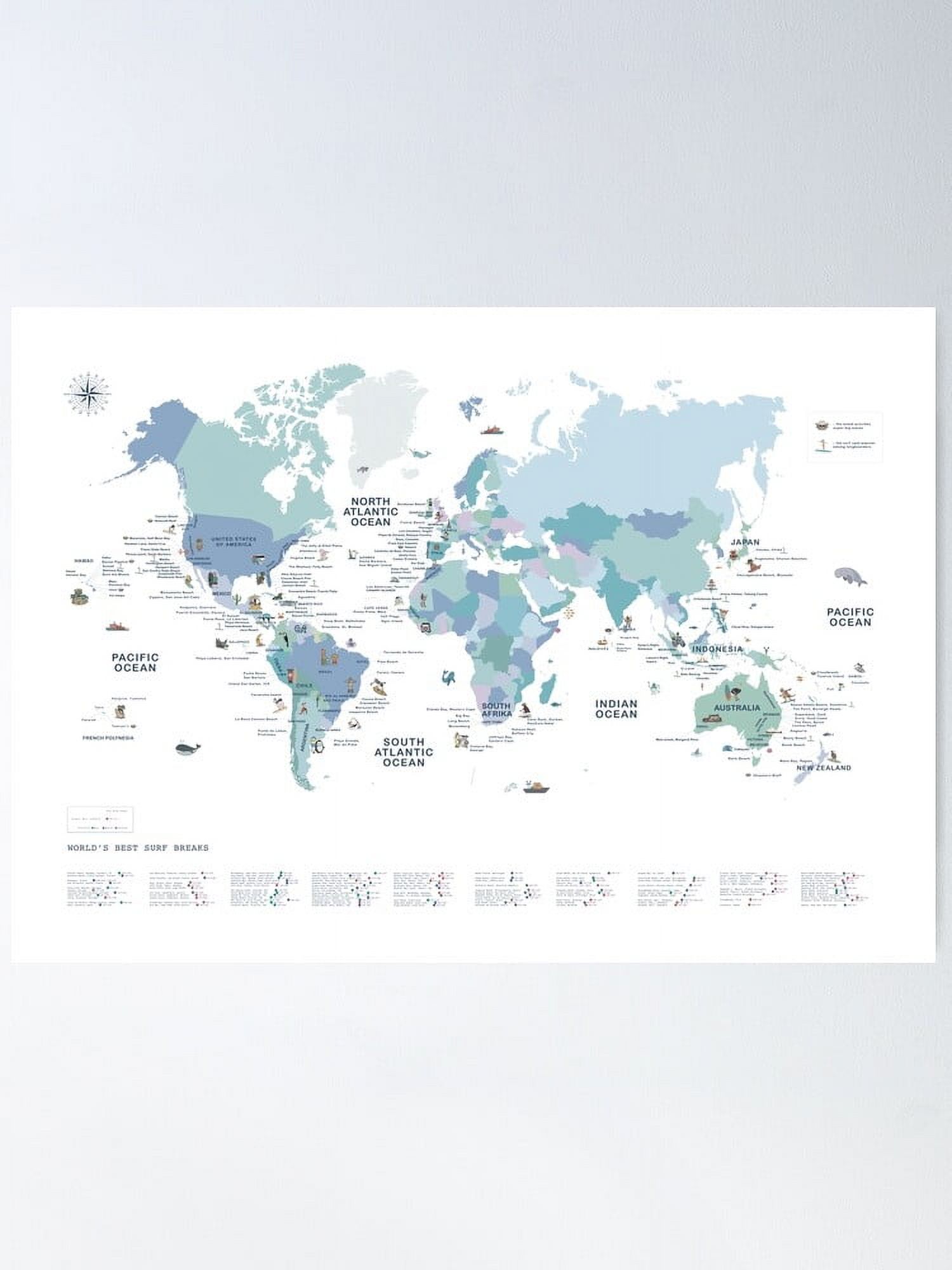 World's Best Surf Breaks - Surfing Map Poster - Walmart.com