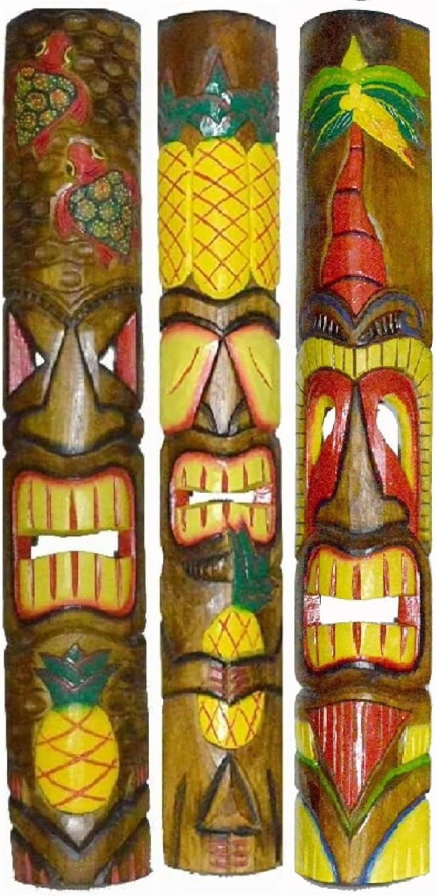 WorldBazzar 40 IN HAND CARVED BEAUTIFUL SET OF 3 POLYNESIAN TIKI GOD ...