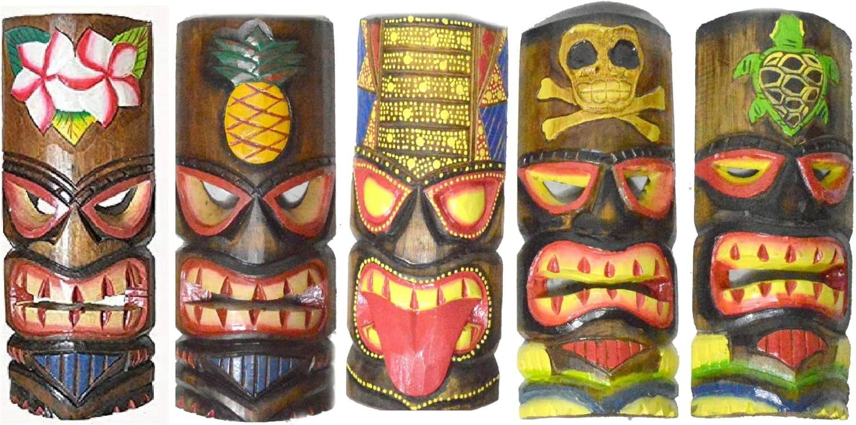 WorldBazzar NEW Set of 5 Hand Carved Polynesian Hawaiian Tiki Style ...