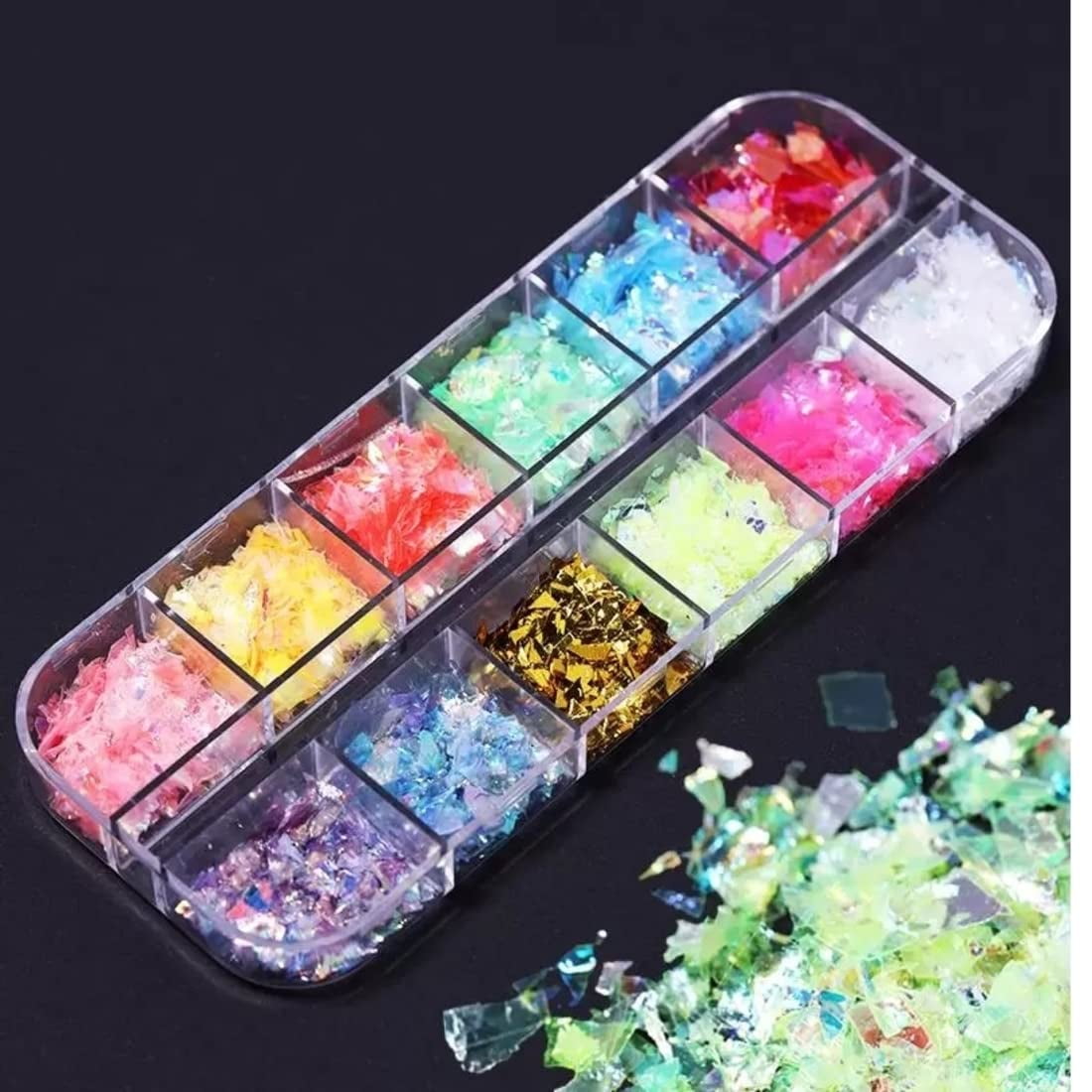 WorldWesties 12 Colors Glitter Flakes Nail Shell Paper Mylar Flakes ...