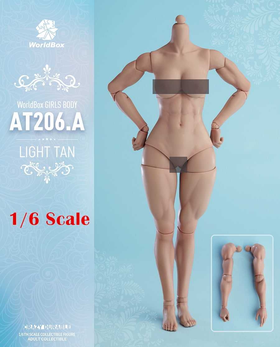 Worldbox AT206A 1/6 Female Soldier Muscle Flexible Joint Body 12" Action Figure Model Light Tan ...