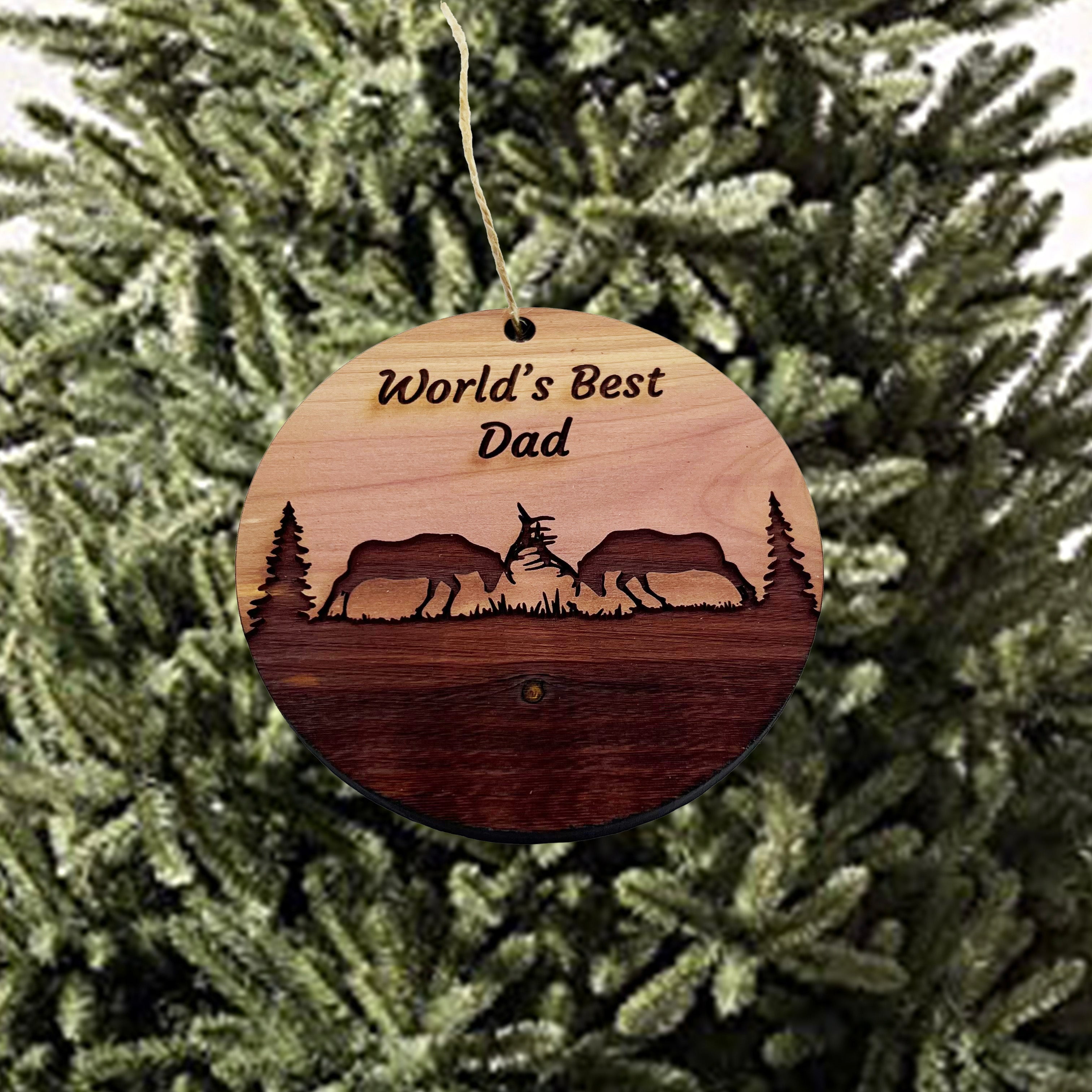 Worlds Best Dad Elk Battle - Cedar Ornament - Walmart.com