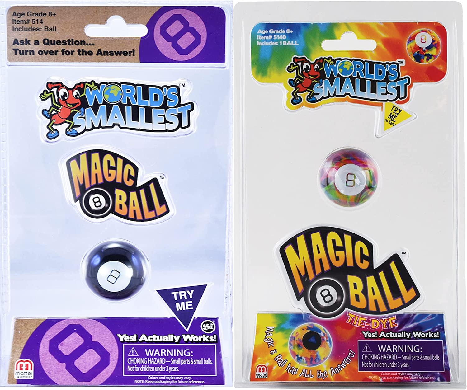 Worlds Smallest Magic 8 Ball Bundle Set of 2 - Black and Tie Dye ...