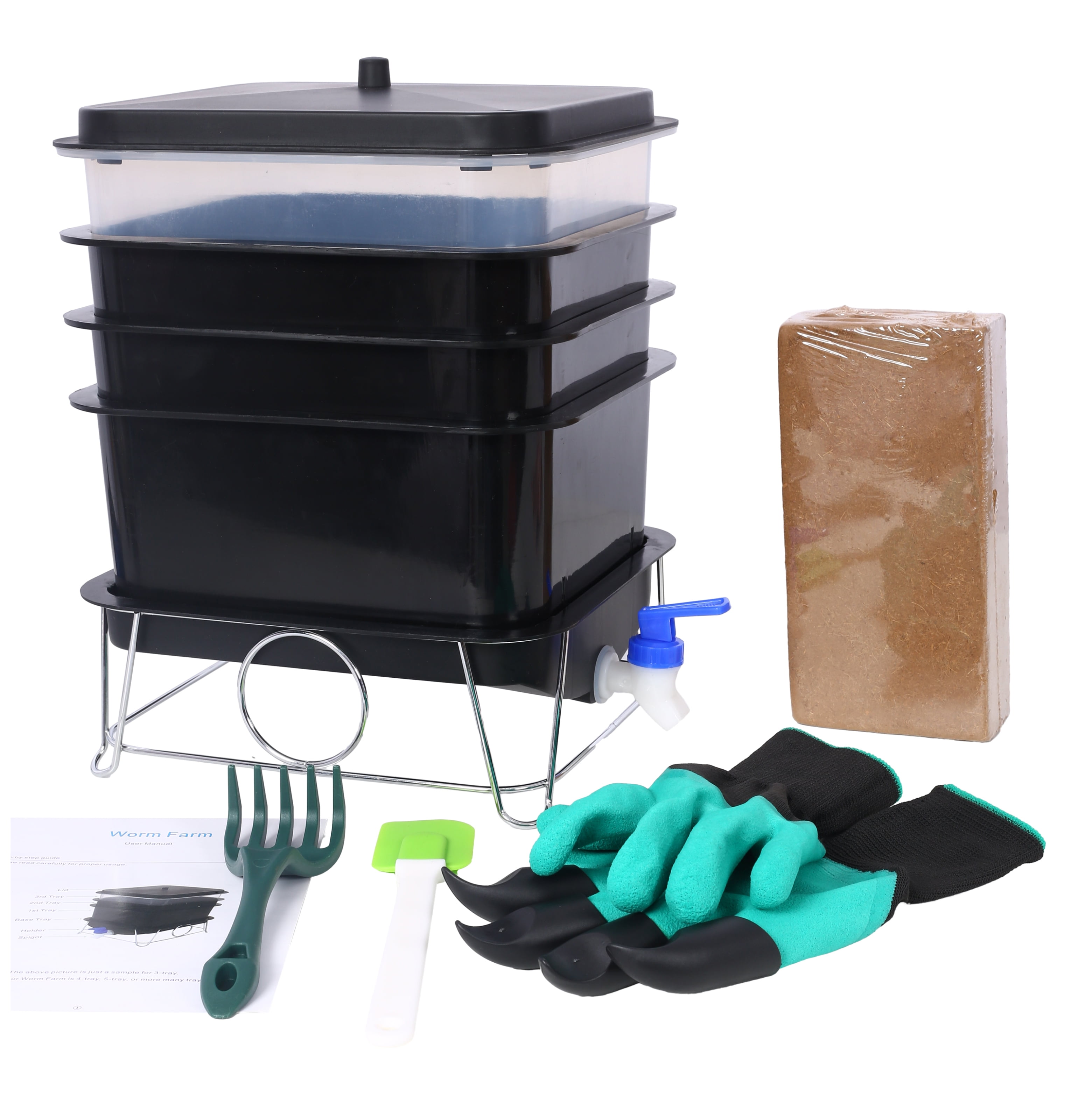 Worm Compost Bin 4 Tray - Home Food Waste Recycler Kit with Garden ...