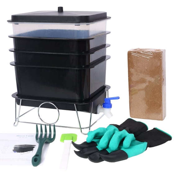Worm Farm Composting Bin, 4 Tray Worm Compost Bin- for Recycling Food ...