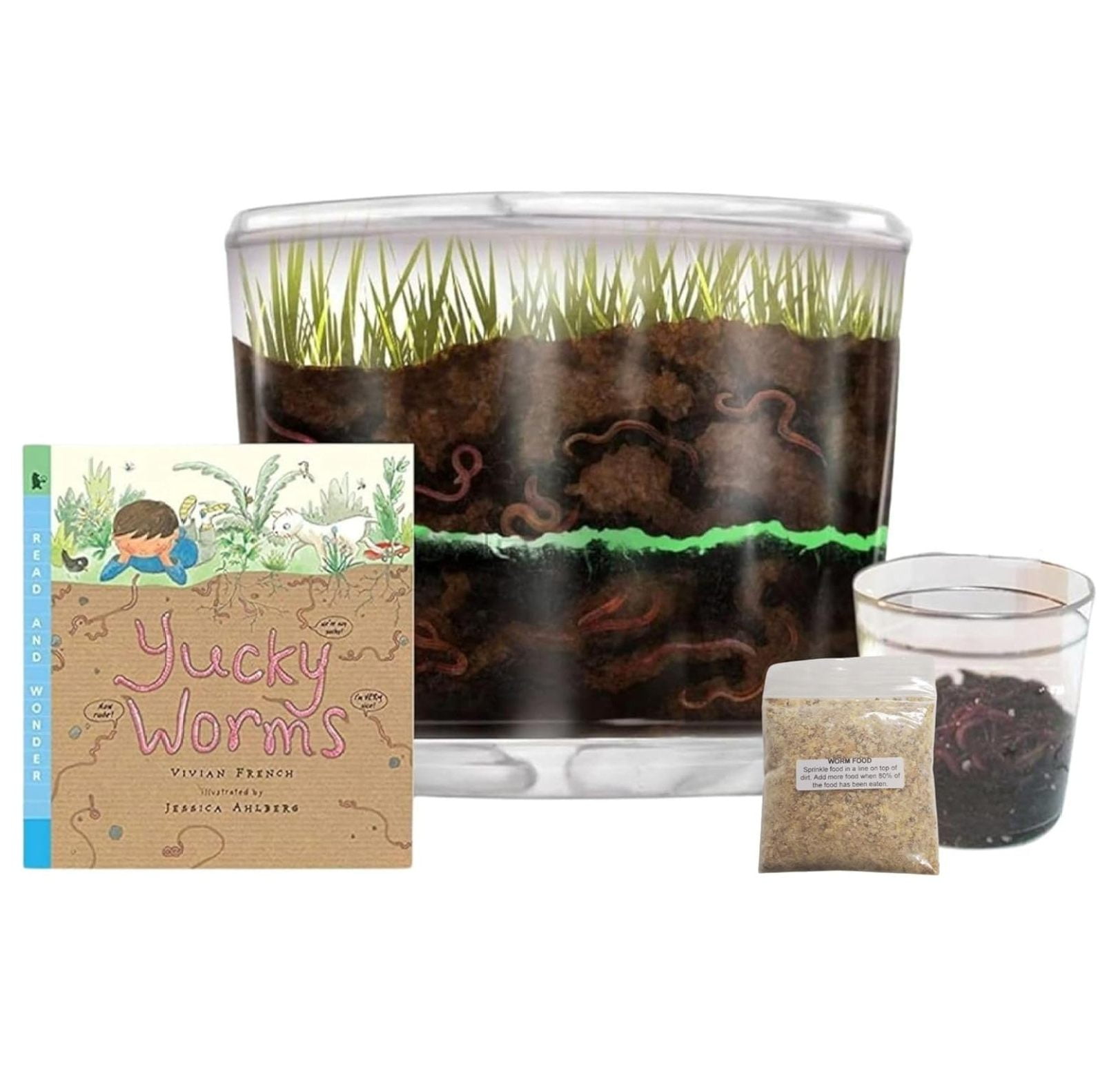 Worm Farm for Kids with Live Worms, Food & Book Bundle - Observation ...