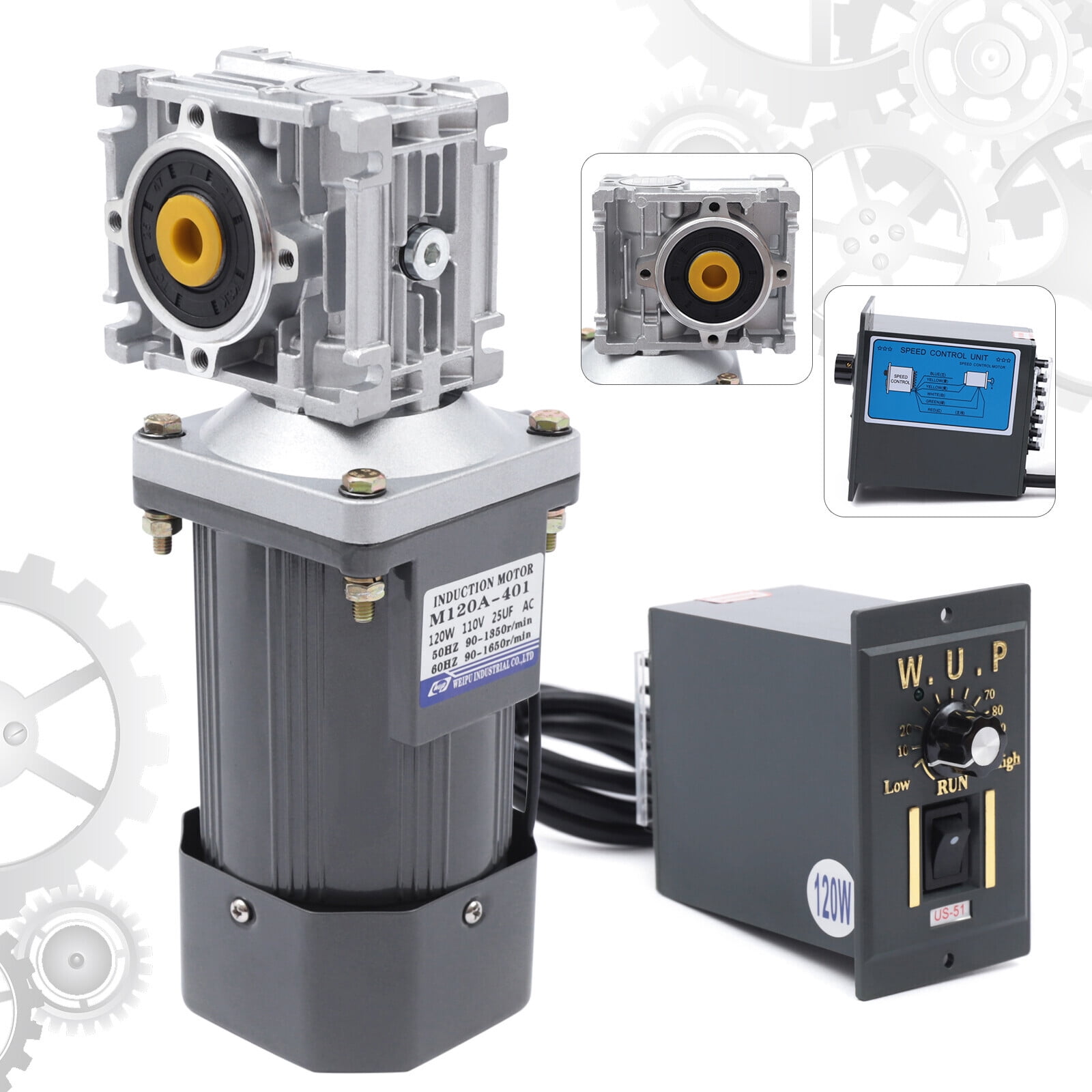Worm Gear Reducer Gearbox Motor AC 110V 120W Gearmotor Worm Gear Motor ...