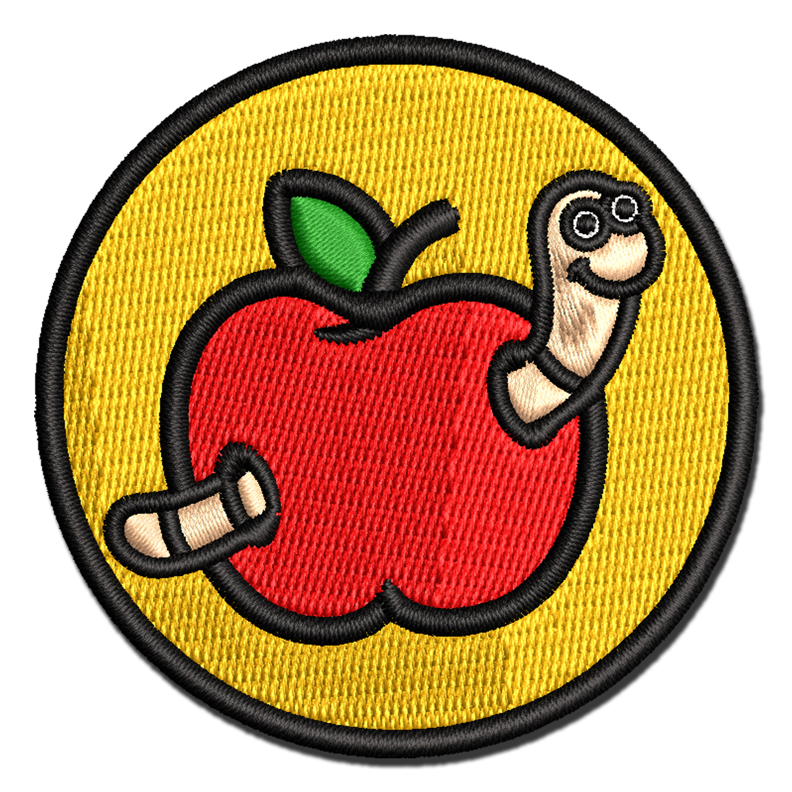 Worm in Apple Applique Multi-Color Embroidered Iron-On Patch - 3 Inch ...