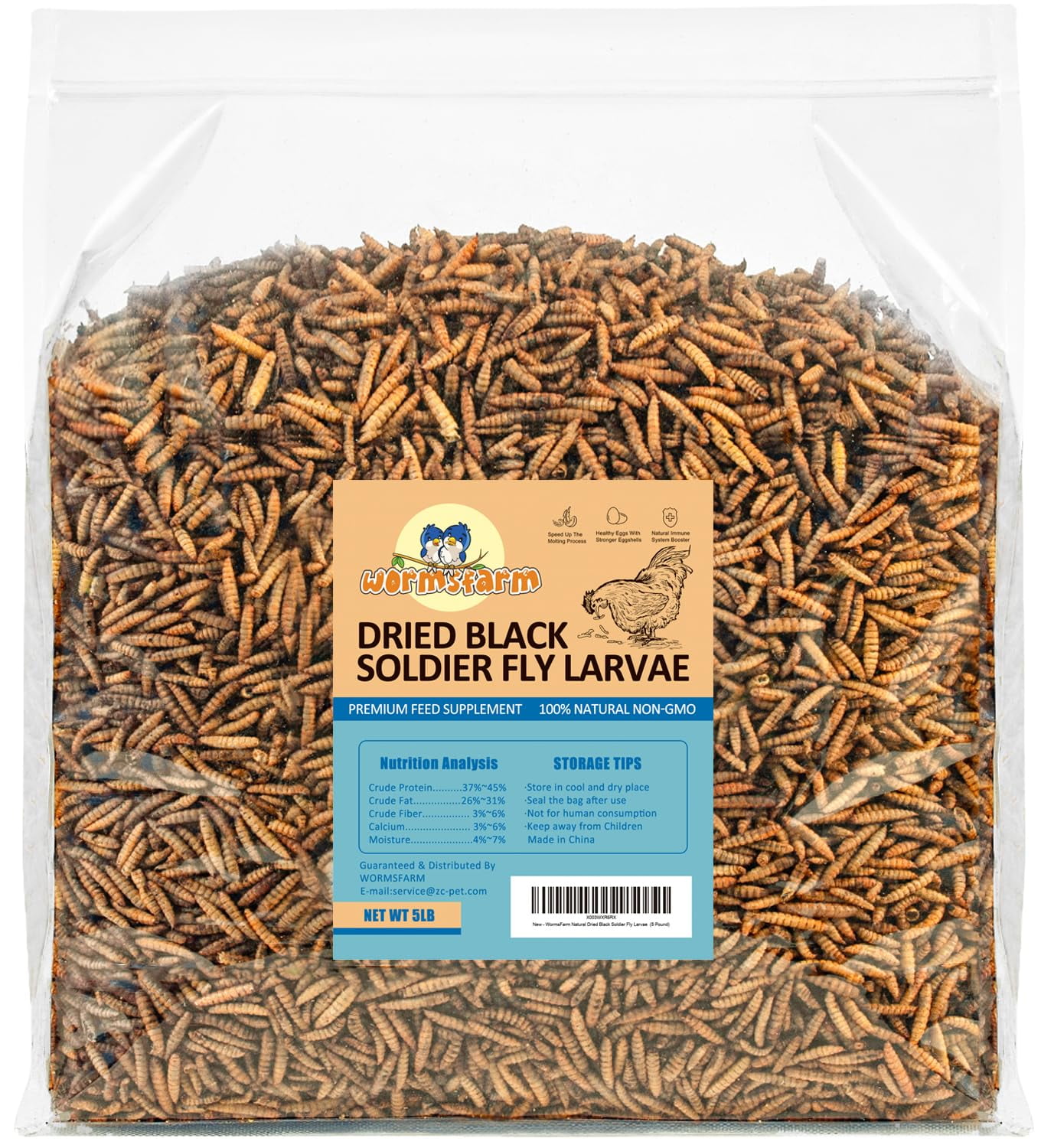 WormsFarm 5LB Dried Black JKF25 Soldier Fly Larvae Treat for Chicken ...