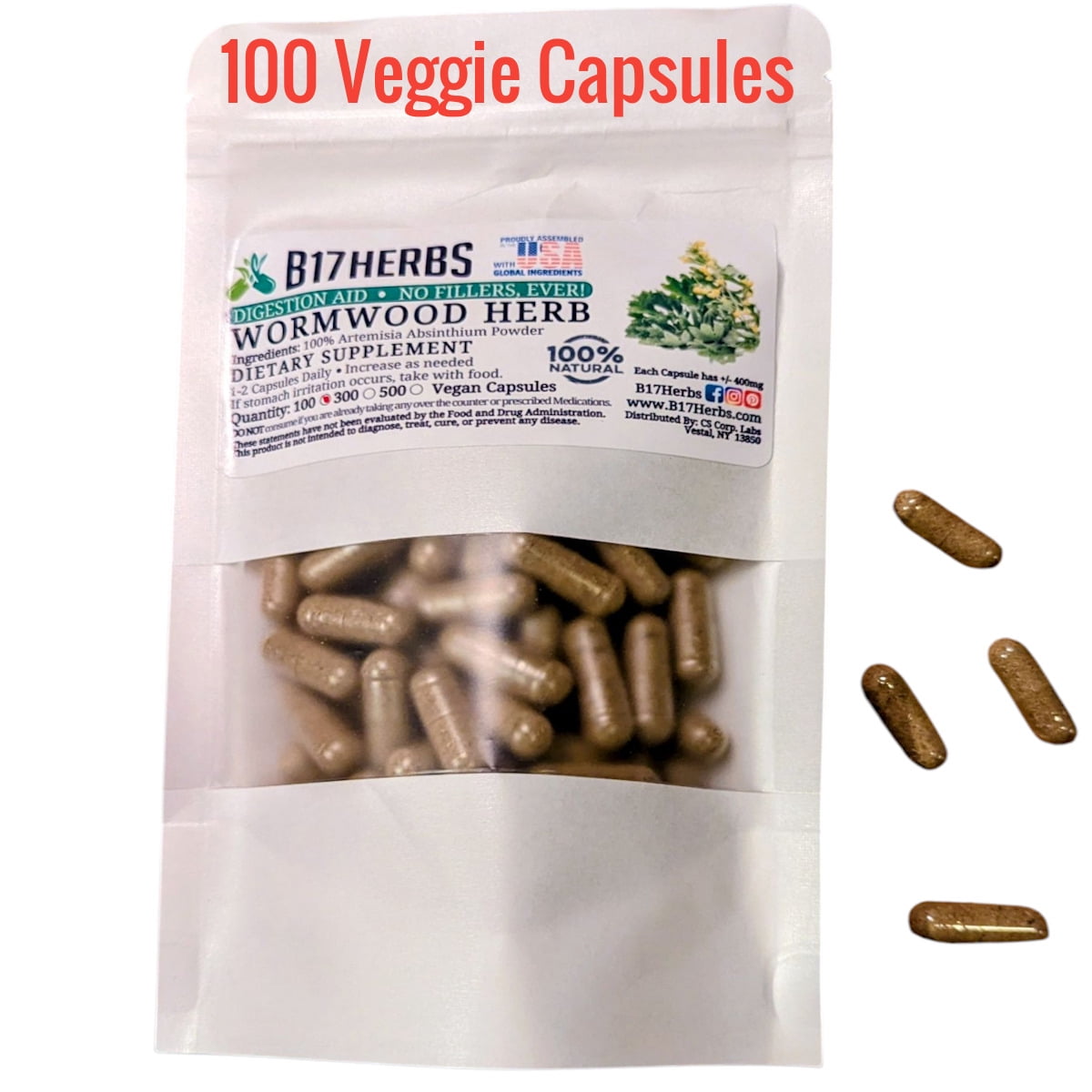 Wormwood Capsules - Non GMO - Gluten Free - Helps with a Para Cleanse ...