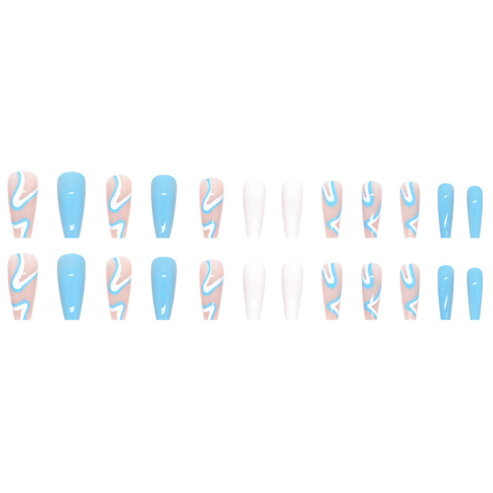 Worpbope Fake Nails Long Ballet Wear Nail 24 Pieces Blue And White ...