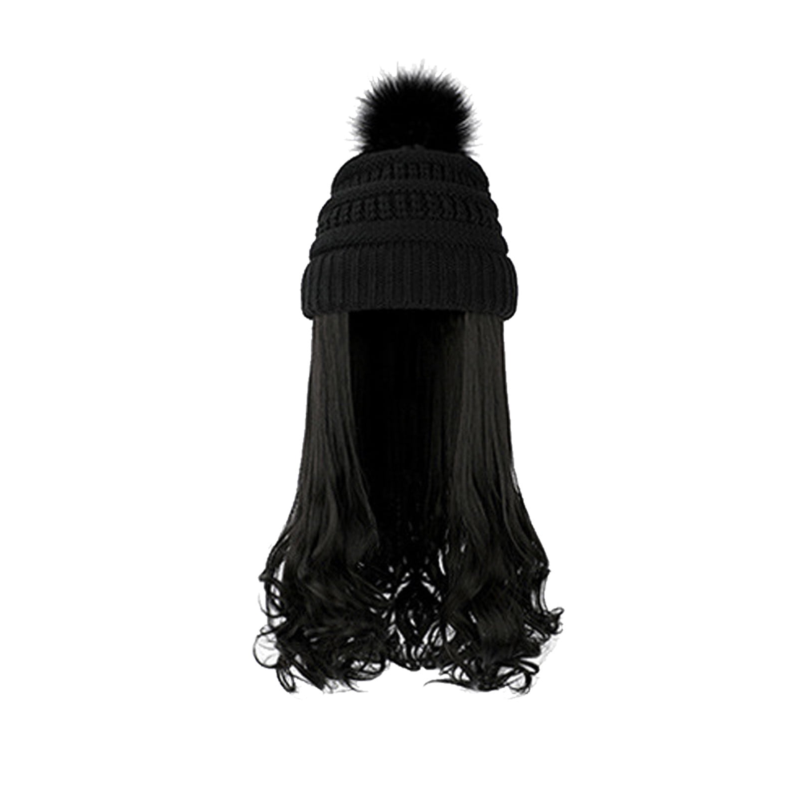 Worpbope Hairpiece Fashion Long Curly Hair Hat Hairpiece One Knit Hat ...