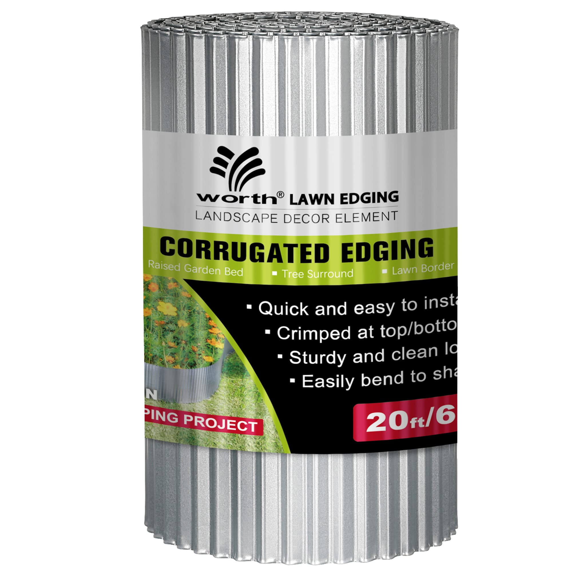 Worth Garden Landscape Lawn Corrugated Edging - 10" x 20' Galvanized ...