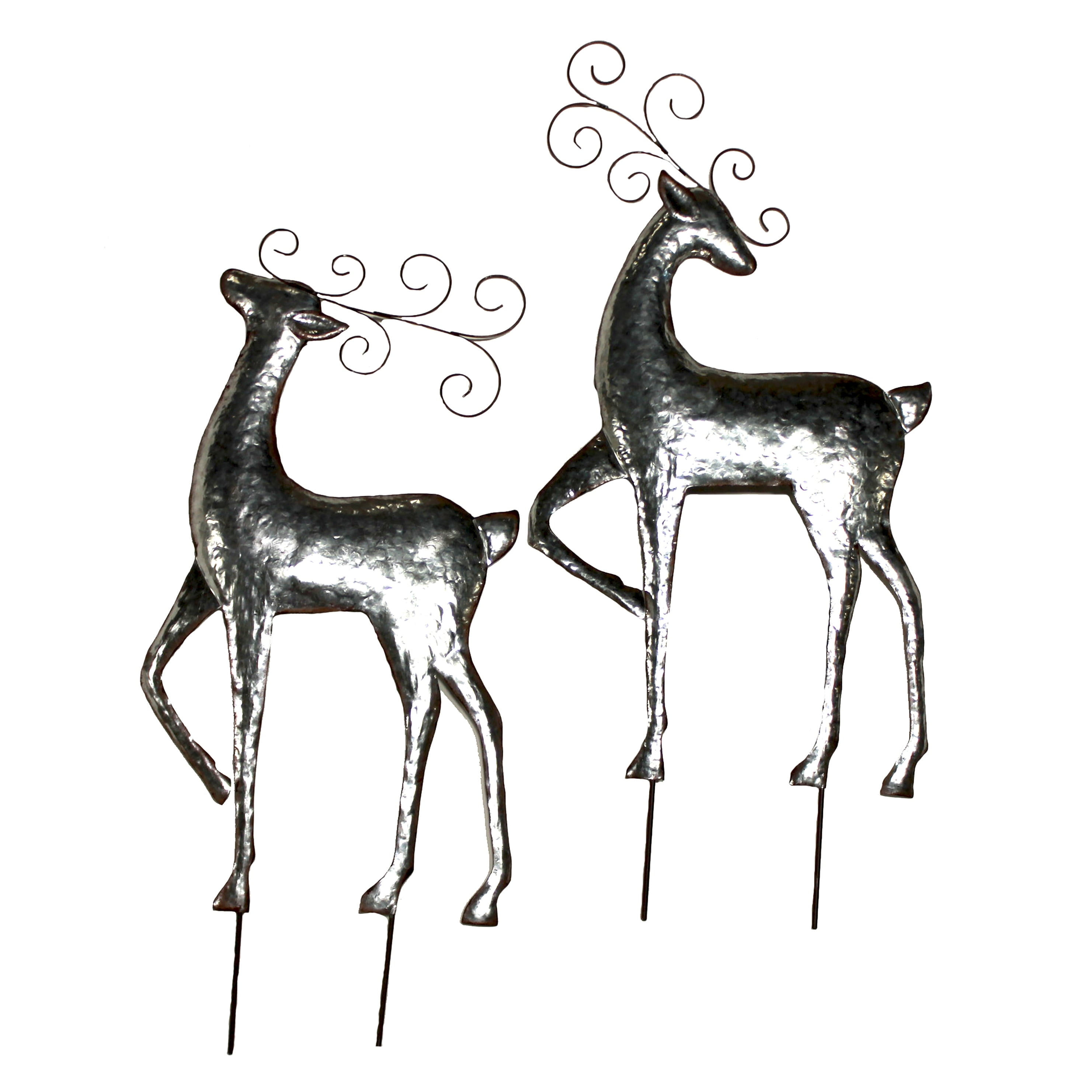 Worth Imports 29" Shiny Silver Galvanized Reindeer Yard Stake, Set of 2 ...