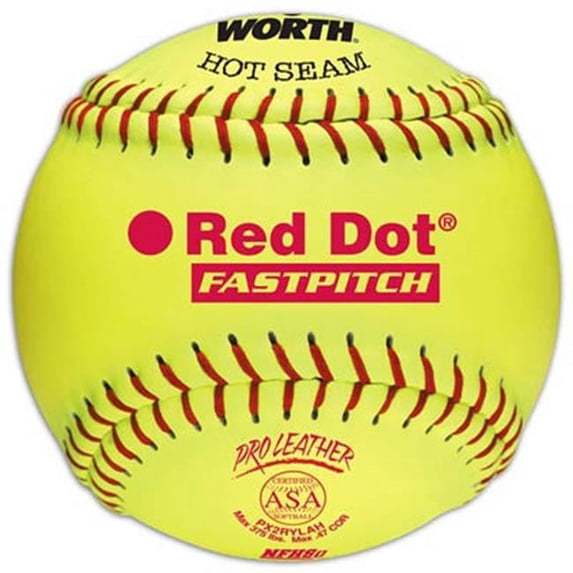 Worth Pro Leather Hot Seam Red Dot Offical ASA Fastpitch Softball-12 ...