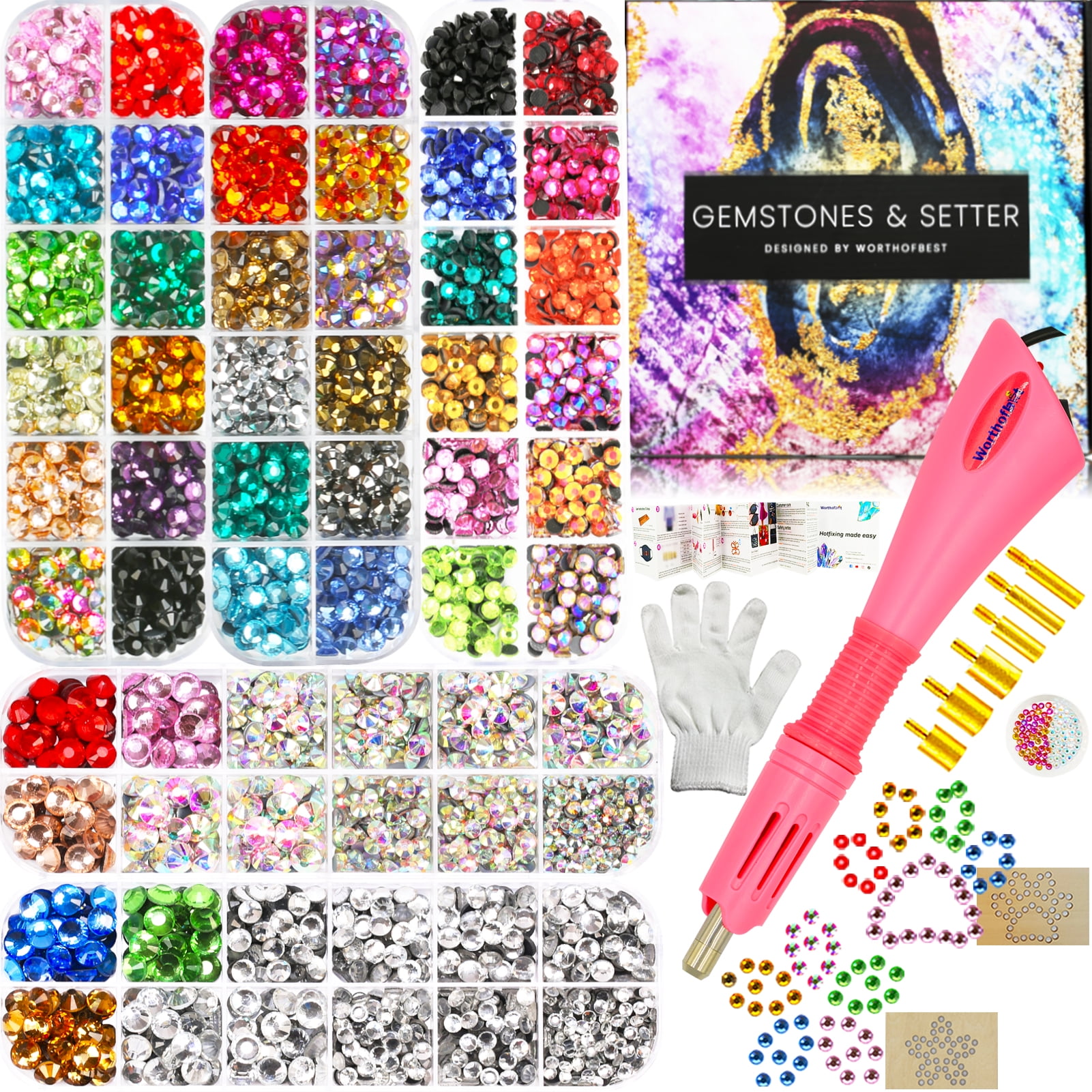 Worthofbest Bedazzler Kit, Hotfix Rhinestone Applicator Set Pink ...