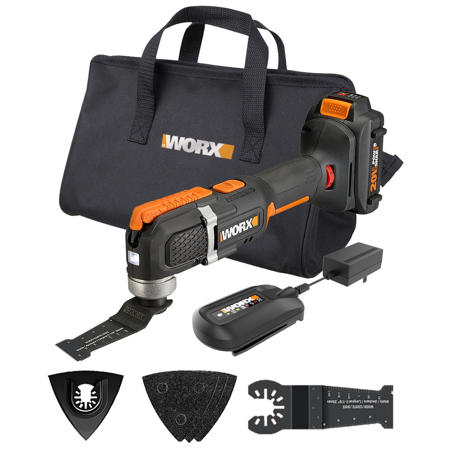 Worx 20V Power Share Sonicrafter Oscillating Multi-Tool w-7 Free Blades ...