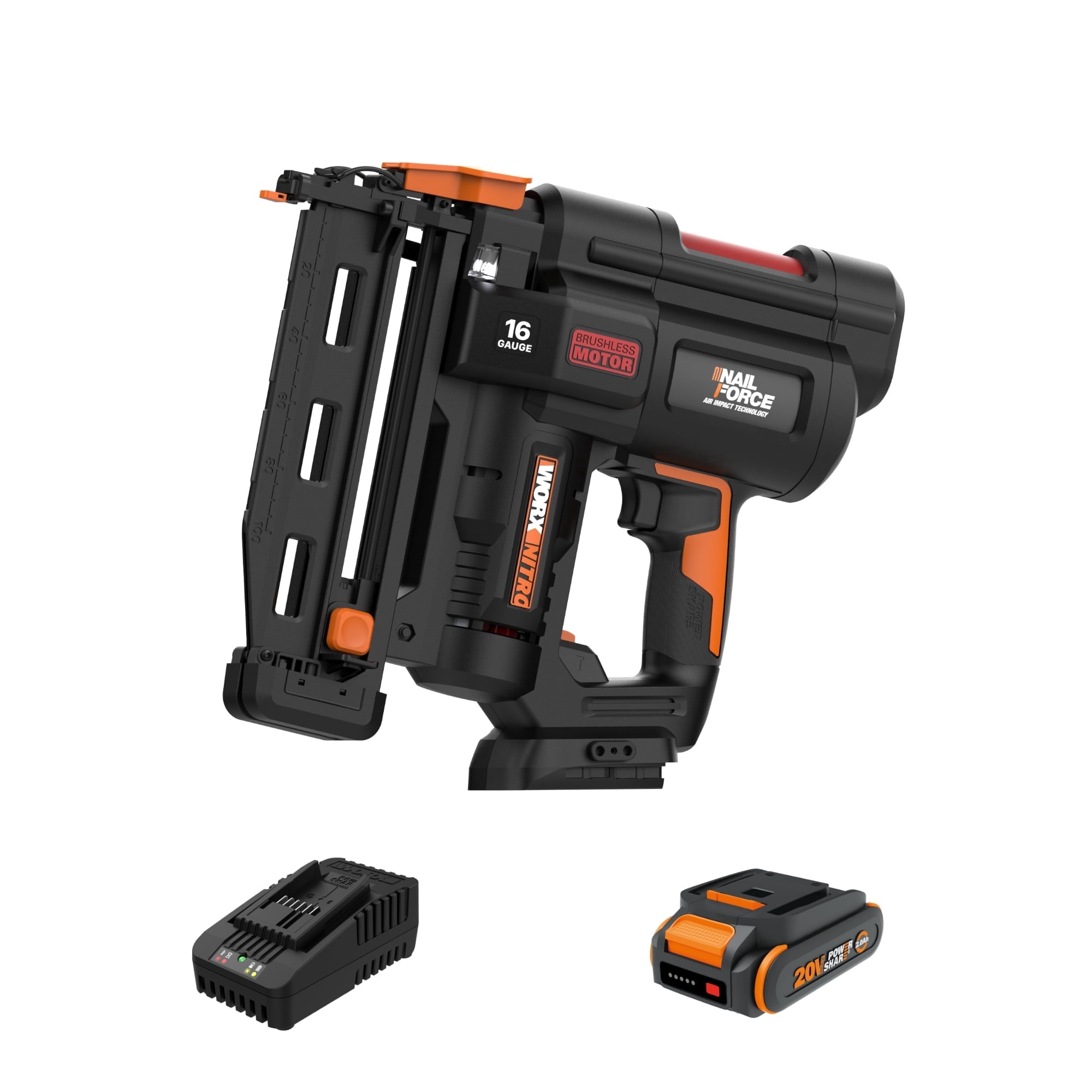 Worx Nitro WX841L 20V 16GA Brushless Finish Nail Gun (Battery & Charger ...