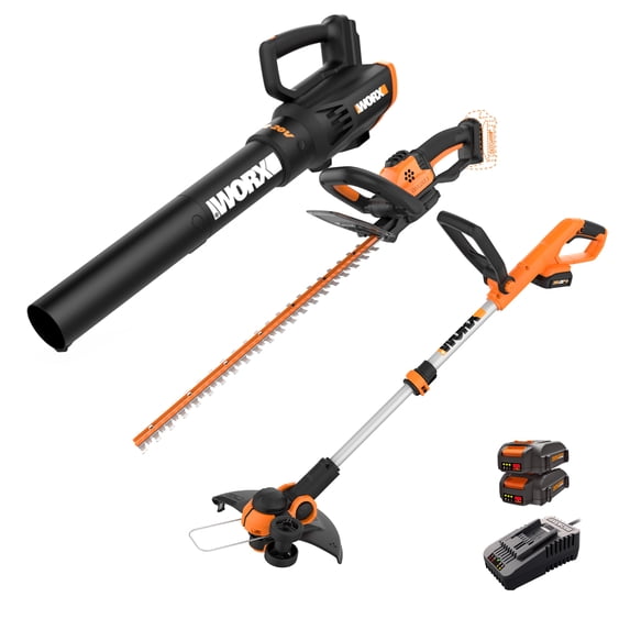 Worx Power Share 20V Cordless Lawn Kit, Blower, Trimmer & Edger Combo ...