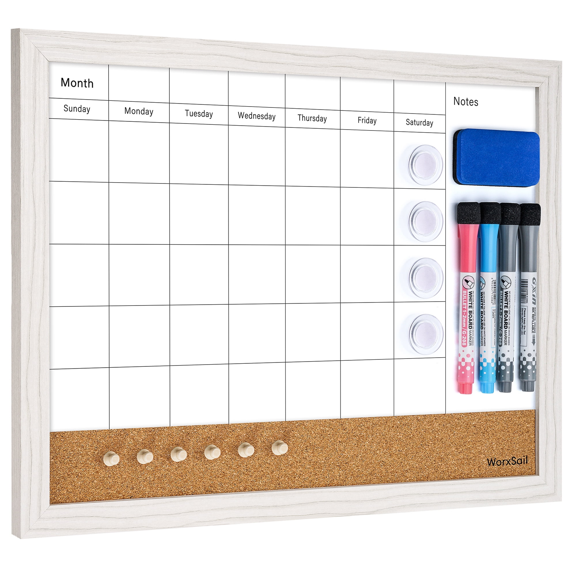 WorxSail Dry Erase Calendar 17"x13", Monthly White Board Calendar Dry ...