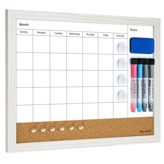 WorxSail Dry Erase Calendar 17"x13", Monthly White Board Calendar Dry ...