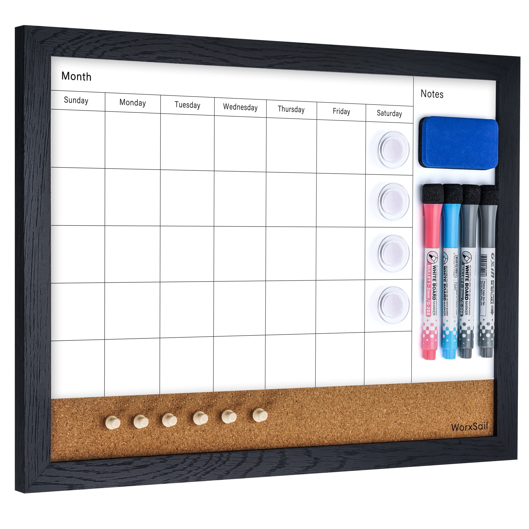 Worx Sail 17"x13" Magnetic Dry Erase Calendar, Monthly Office Wall ...