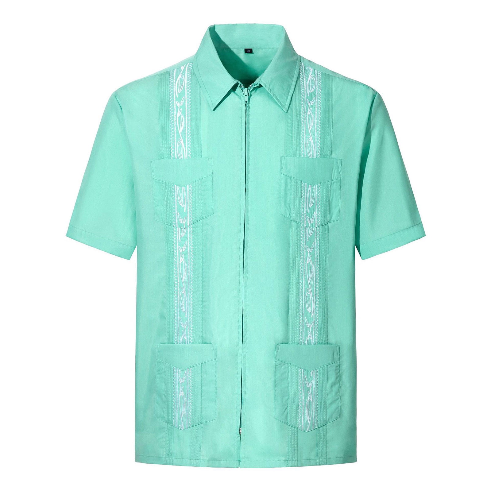 Wotryit Mens Shirts,Men's Short Sleeve Cuban Guayabera Shirts Full Zip ...