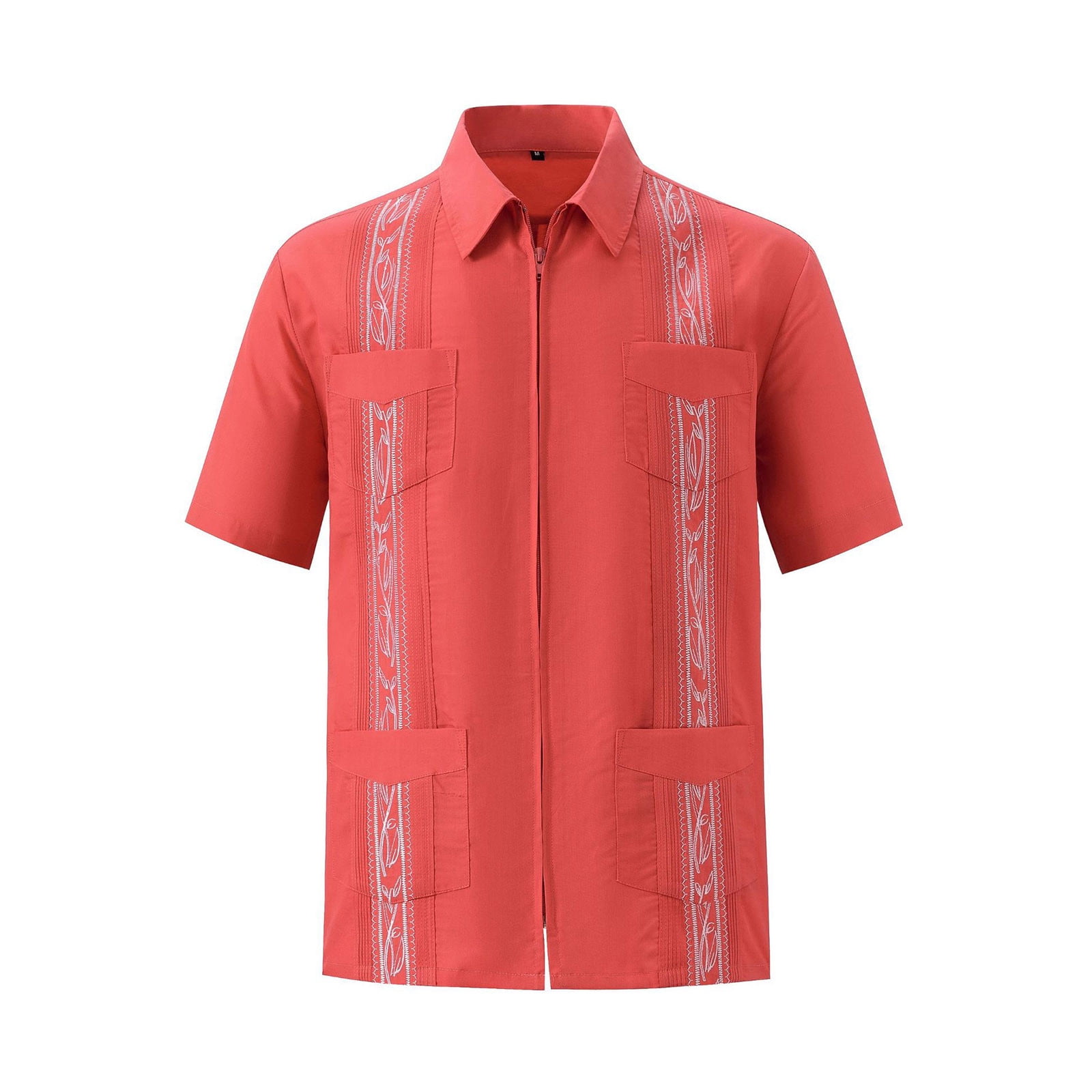 Wotryit Mens Shirts,Men's Short Sleeve Cuban Guayabera Shirts Full Zip ...