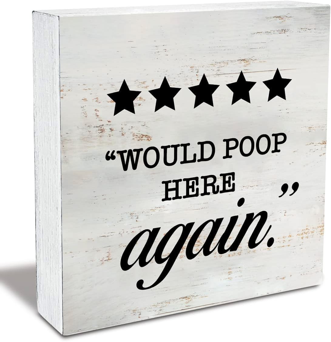 Would Poop Here Again Five Stars Bathroom Wood Box Sign Wooden Block ...