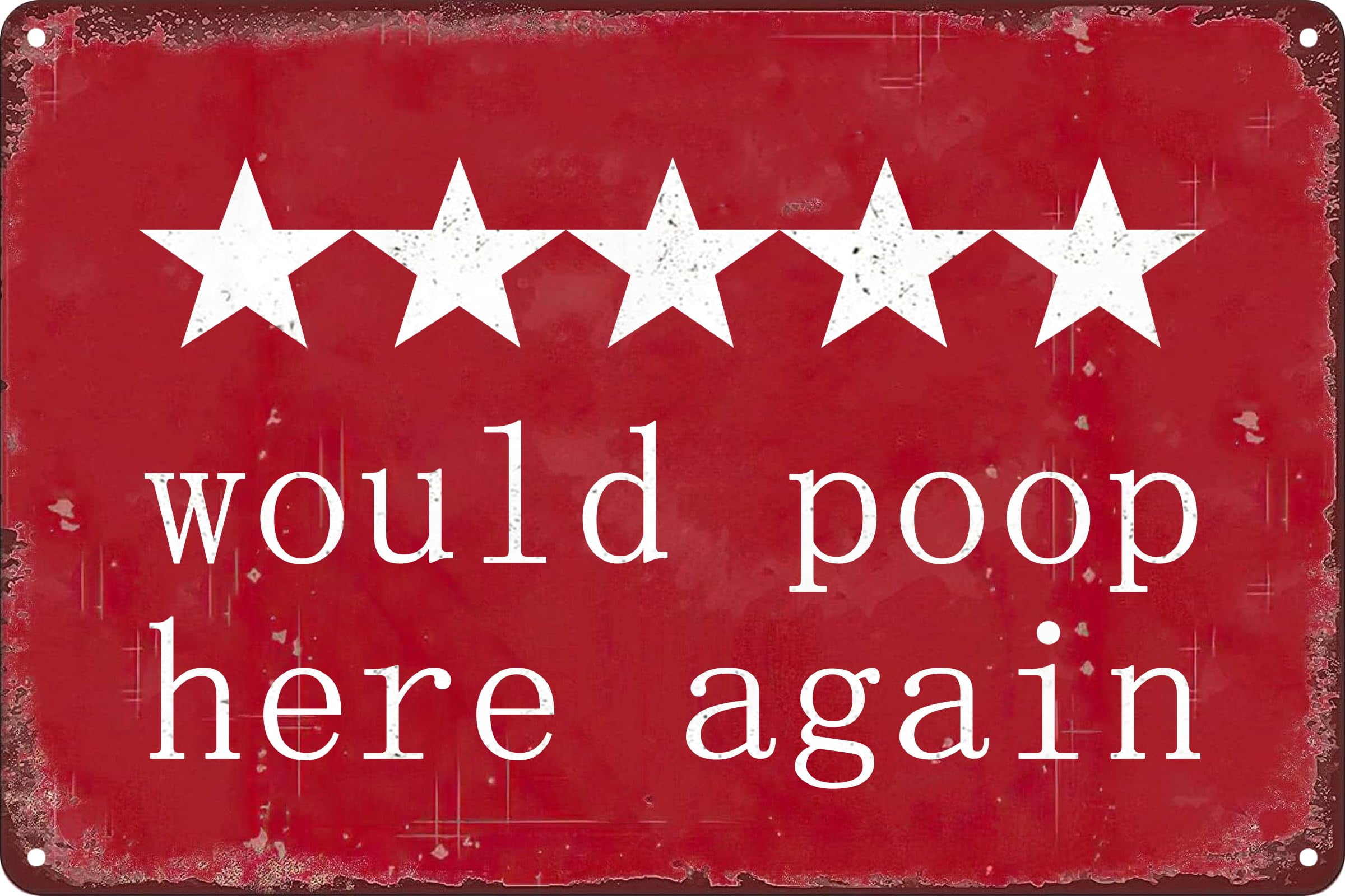 Would Poop Here Again - Funny Five Star Rating Bathroom Metal Tin Sign ...