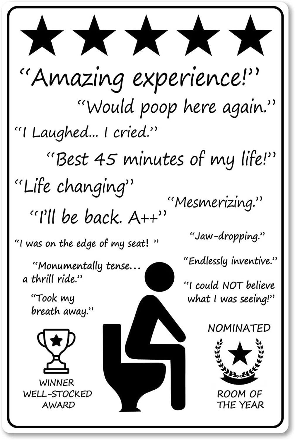 Would Poop Here Again - Funny Five Star Rating Bathroom Sign Decor ...