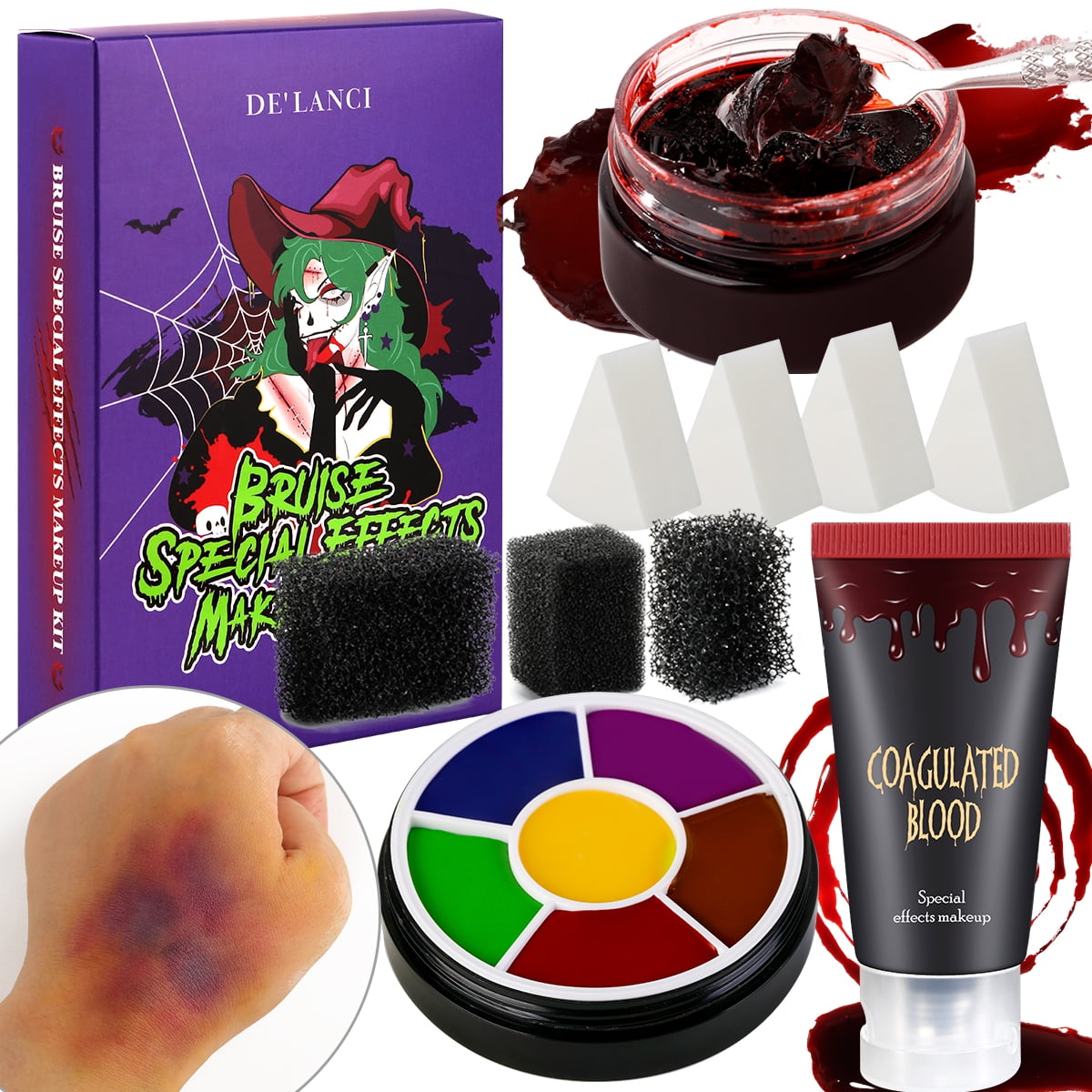 Wound Bruise Makeup Kit, Oil Based Face Paint + Faked Blood Gel Edible ...