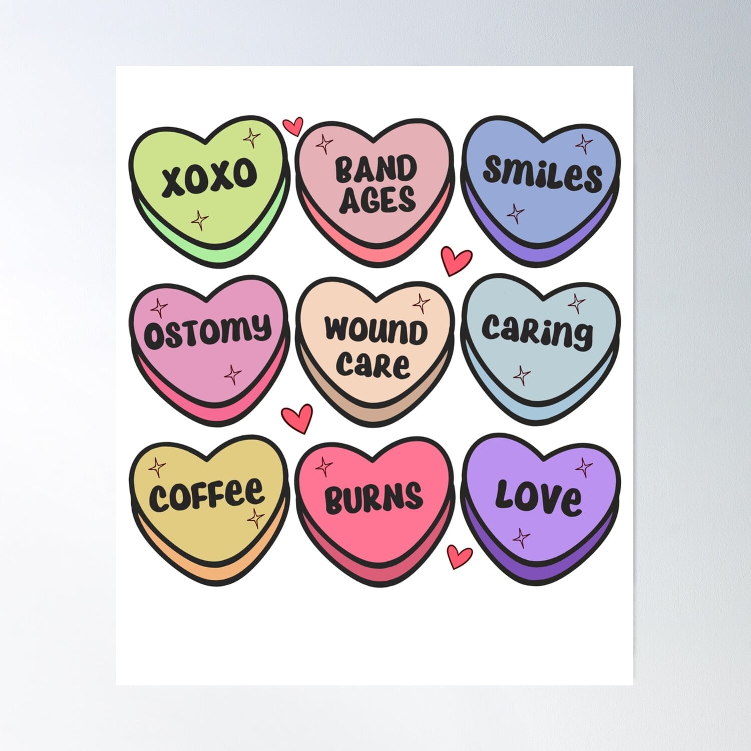 Wound Care Nurse Valentine'S Day Candy Heart Nursing Stethoscope Poster ...