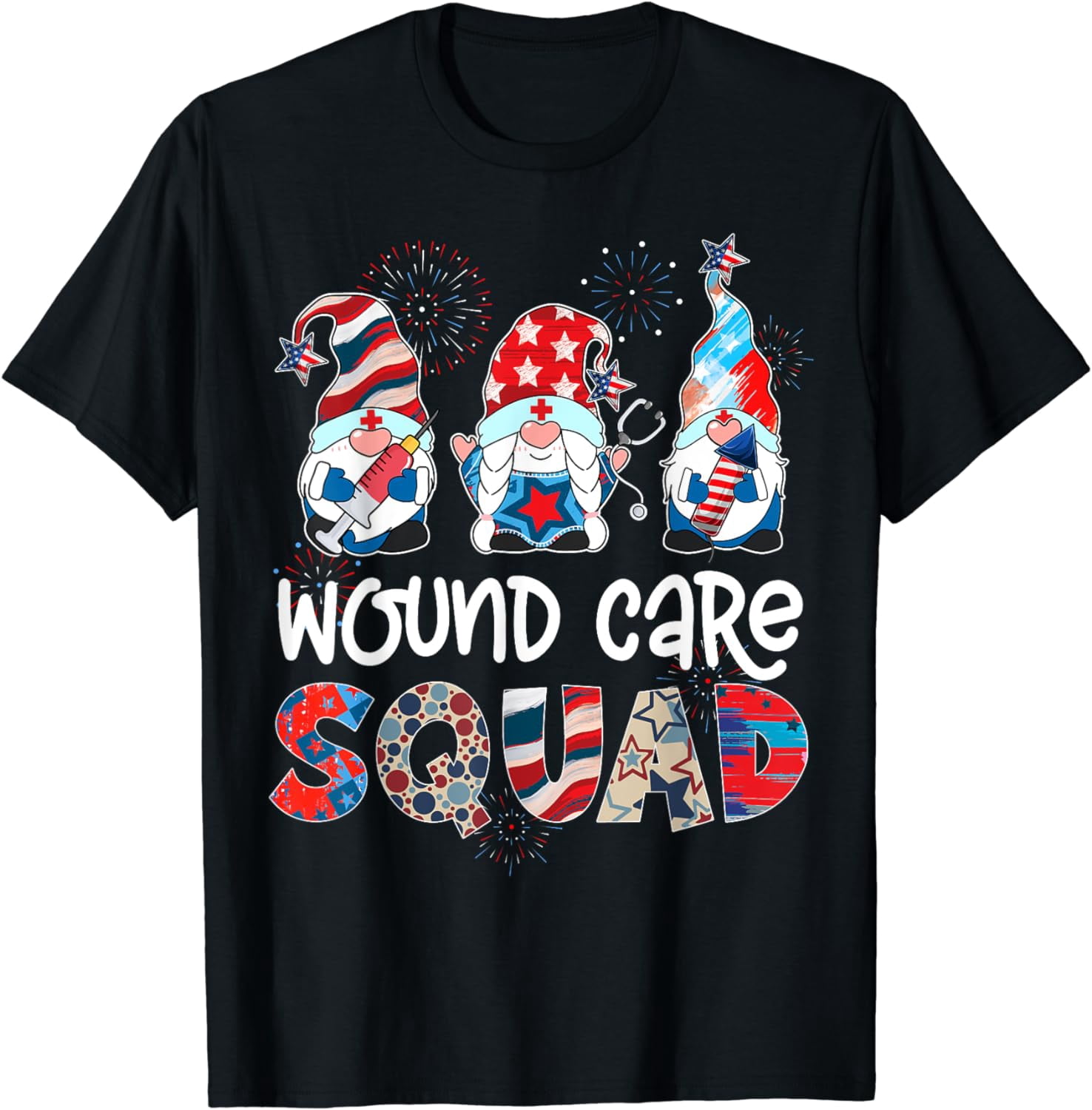 Wound Care Squad Gnomes 4th Of July Pride Nurse Stethoscope T-Shirt ...
