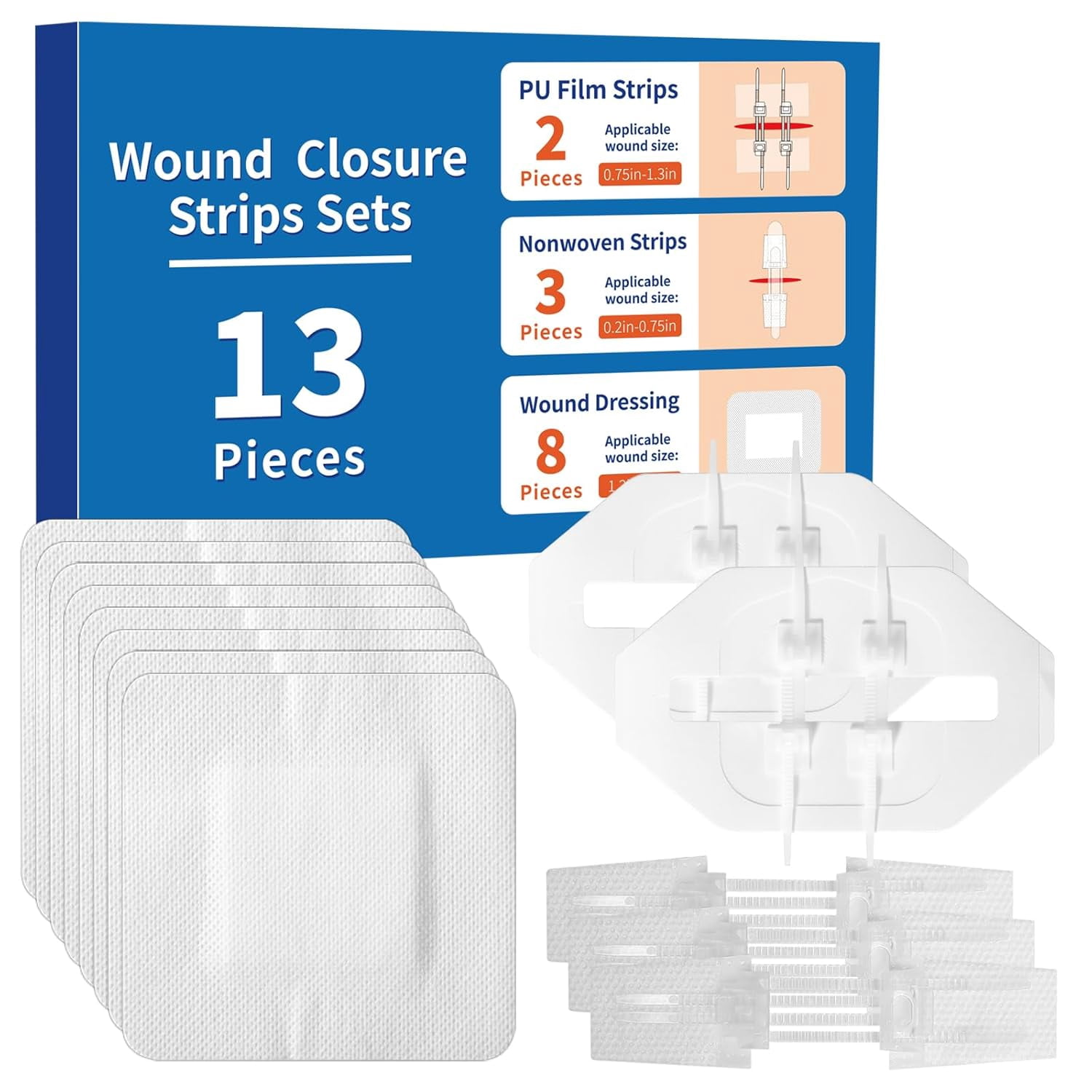 Wound Closure Strips Kit 13 Pack Emergency Butterfly Bandages 3 Types ...