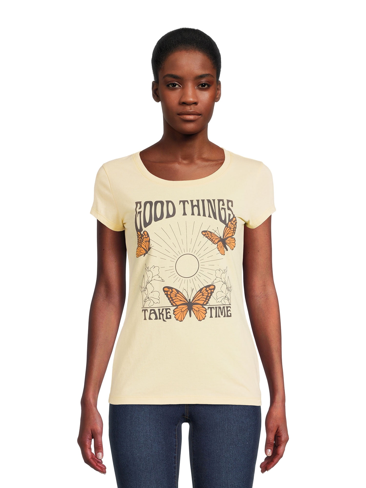 Wound Up Juniors Good Things Short Sleeve Graphic T-Shirt - Walmart.com