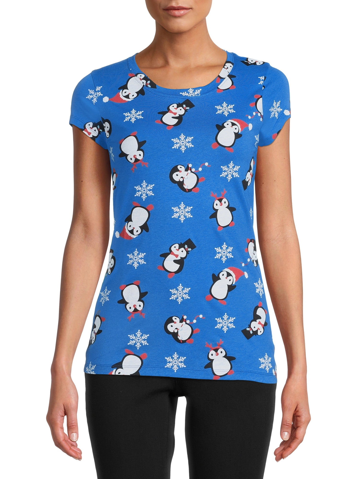 Wound Up Juniors Holiday Penguin Toss T-Shirt Cotton Polyester Festive ...