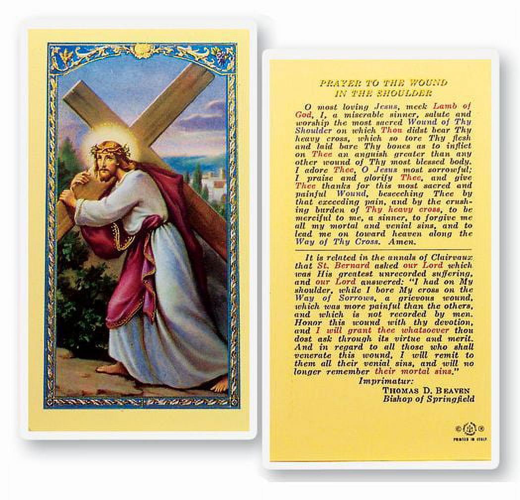 Wound in the Shoulder Laminated Catholic Prayer Holy Card with Prayer ...