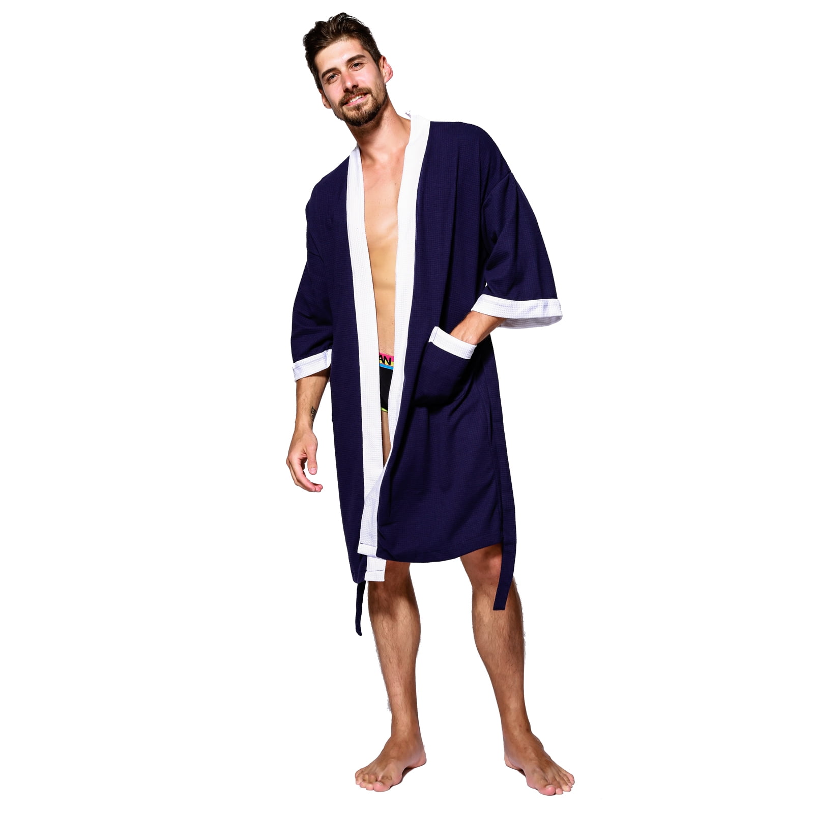 Woungzha Men's Waffle Kimono Robe Cotton Lightweight Nightgowns Spa ...