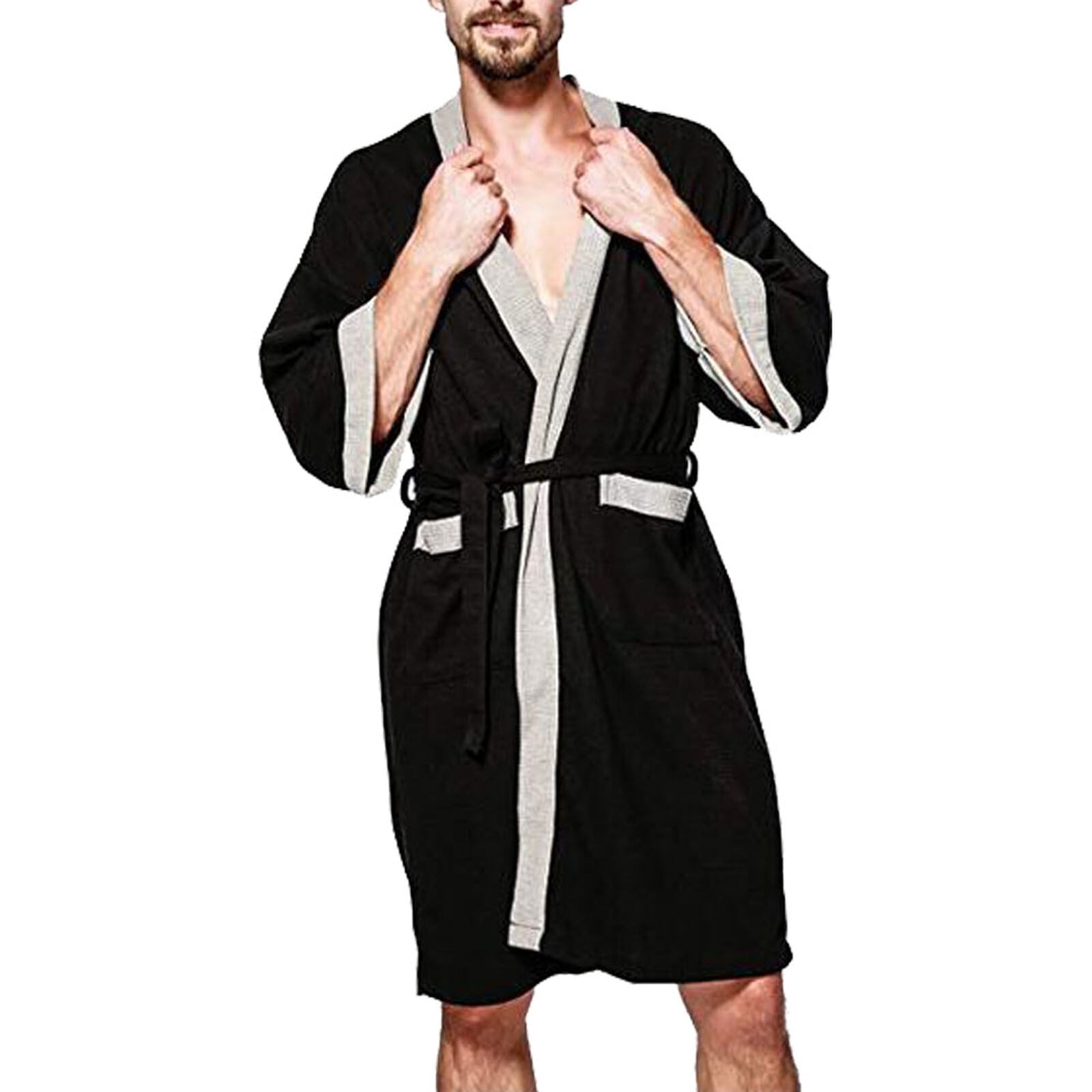 Woungzha Men's Waffle Kimono Robe Cotton Lightweight Nightgowns Spa ...
