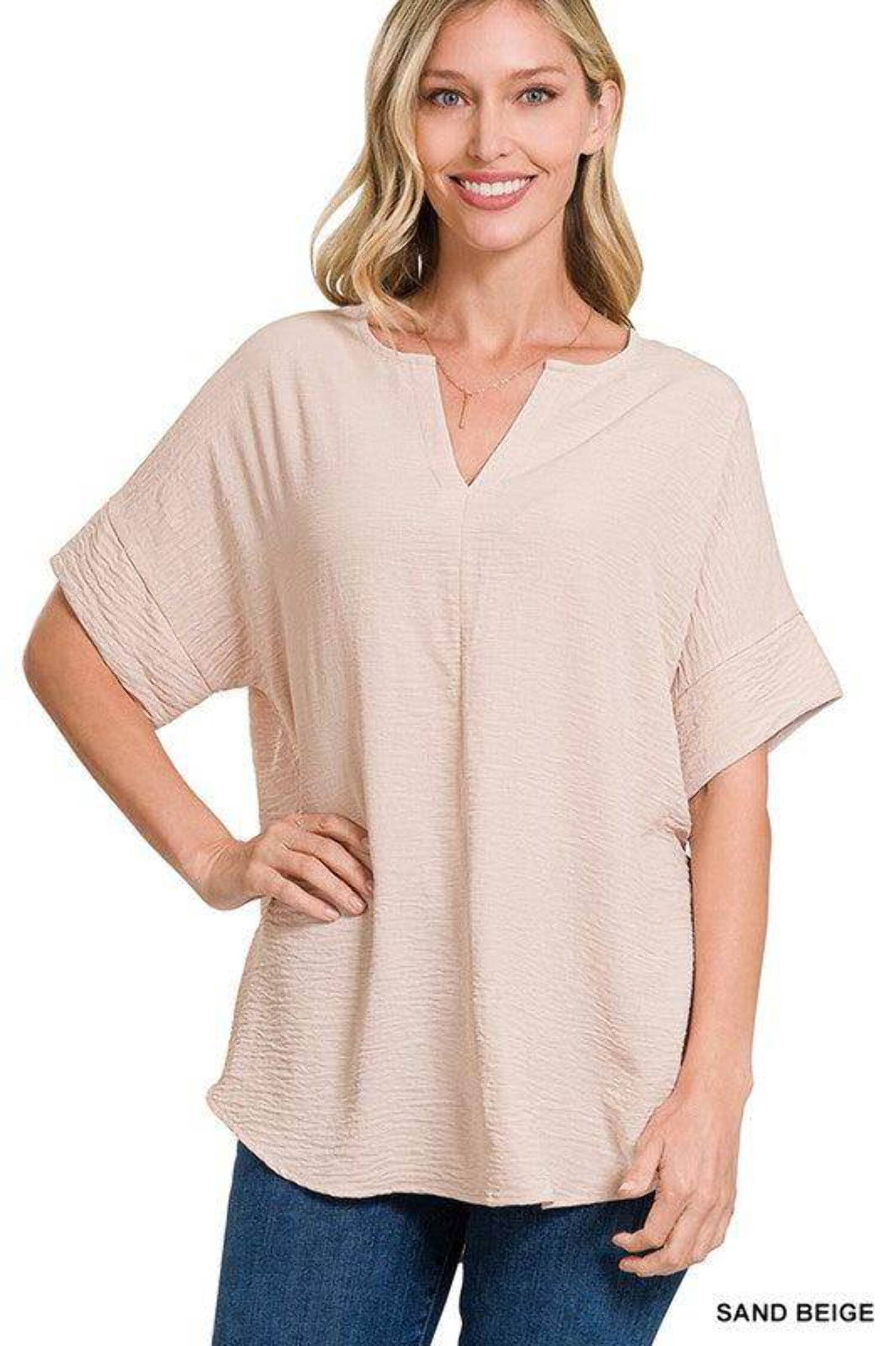 Woven Airflow Split Neck Short Sleeve Top - Walmart.com